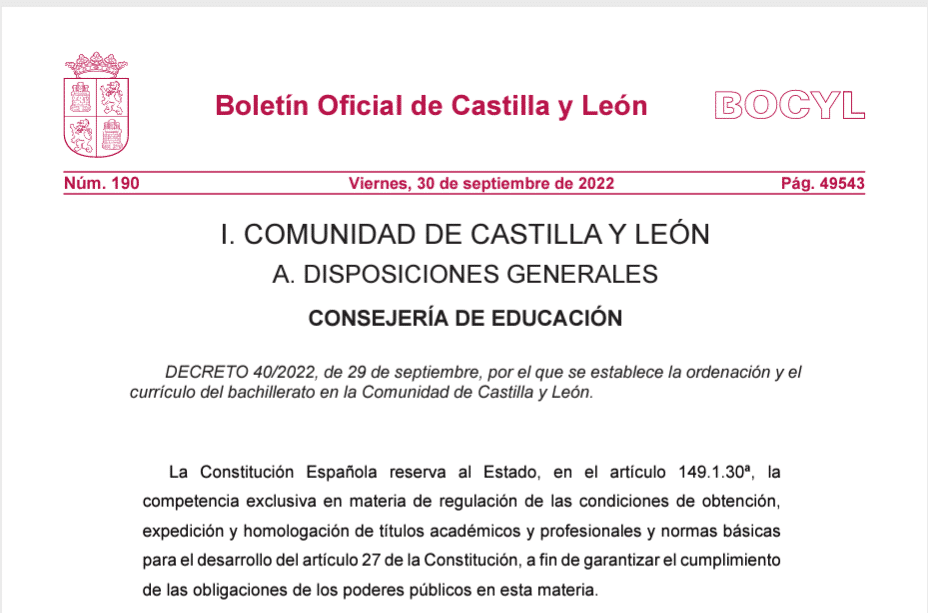 Castilla y León: publicado en el BOCYL el currículo de bachillerato ...